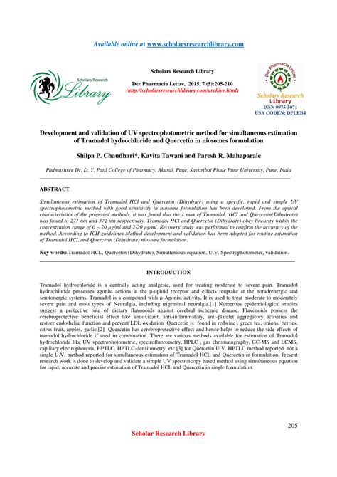 Pdf Development And Validation Of Uv Spectrophotometric Method For Simultaneous Estimation Of