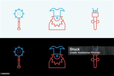 세트 라인 횃불 불꽃 중세 사슬 철퇴 공 및 조커 머리 아이콘 벡터 강철에 대한 스톡 벡터 아트 및 기타 이미지 강철 고대의 골동품 Istock