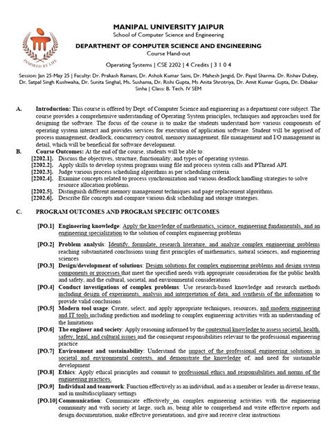 Cse2202 Operating Systems Coursehandout Pdf Process Computing