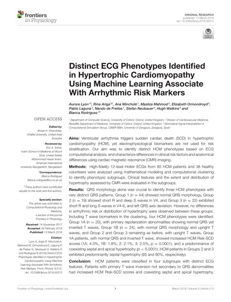 Pdf Distinct Ecg Phenotypes Identified In Hypertrophic Cardiomyopathy