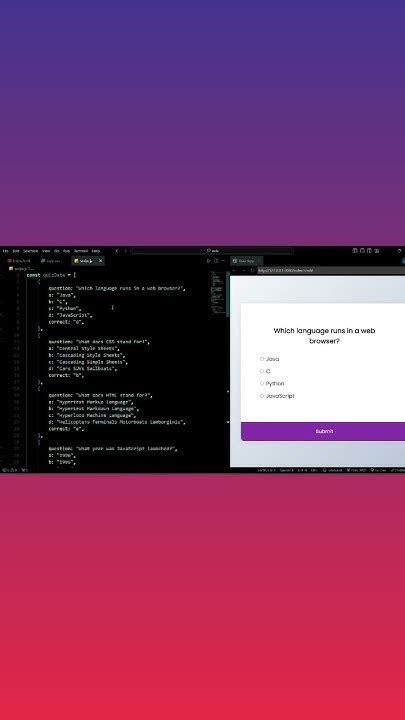 Mcq Test Using Html Css Js Html Css Javascript Frontend Ytshorts