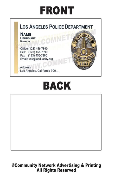Los Angeles Police Lieutenant Business Card 18