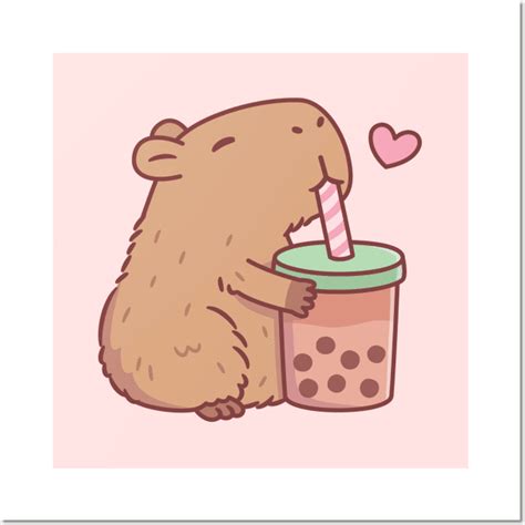 Cute Capybara Loves Bubble Tea Cute Capybara Posters And Art Prints