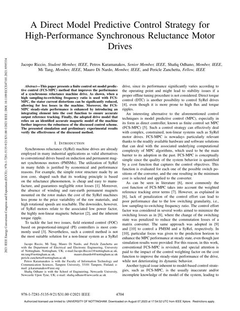 Pdf A Direct Model Predictive Control Strategy For High Performance Synchronous Reluctance