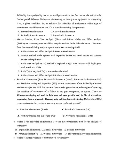 Maintenance Engineering Analysis Pdf Reliability Engineering
