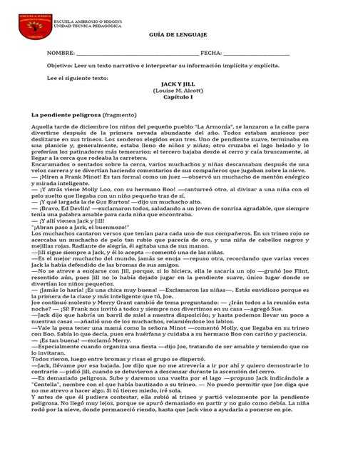 Guía De Análisis Del Relato Jack Y Jill Pdf Nieve