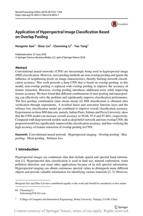 Application Of Hyperspectral Image Classification Based On Overlap Pooling