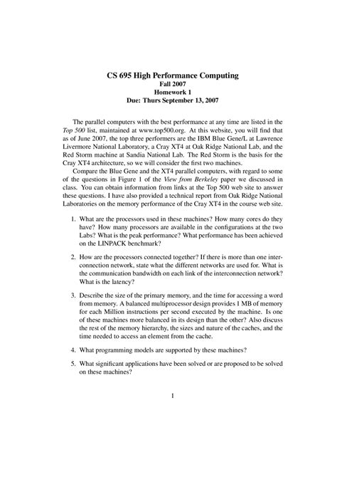 Assignment 1 For High Performance Computing Cs 695 Assignments Computer Science Docsity