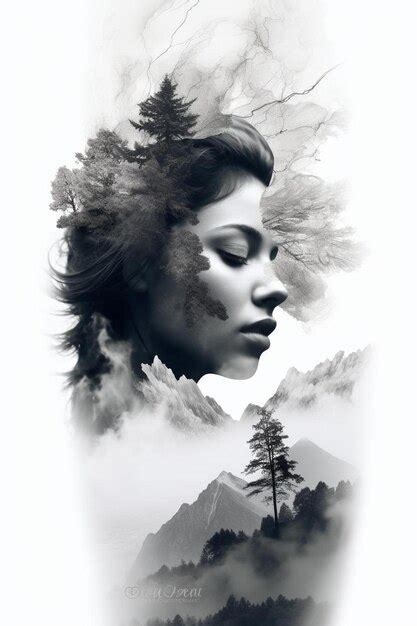 Premium Photo Monochromatic Artistic Portrait Combined With An Image Of Nature