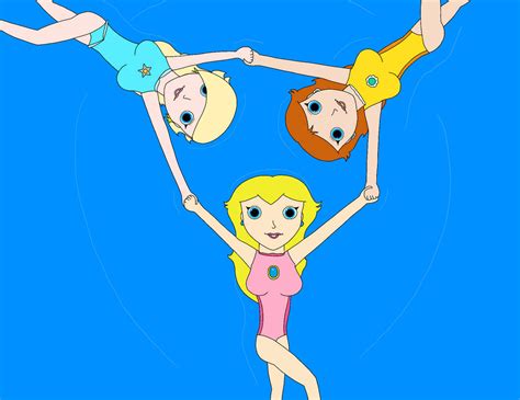 Peach Rosalina And Daisy Synchronized Swimming By Robsondoodle On