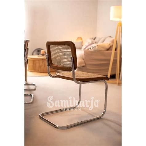 Kursi Makan Cesca Stainless Rotan Jati Kantilever