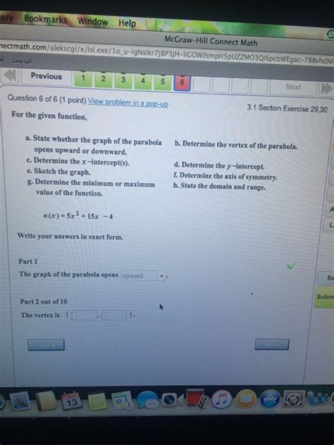 solved for the given function state whether the graph of