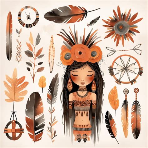 Premium Ai Image There Is A Woman With A Headdress And Feathers On