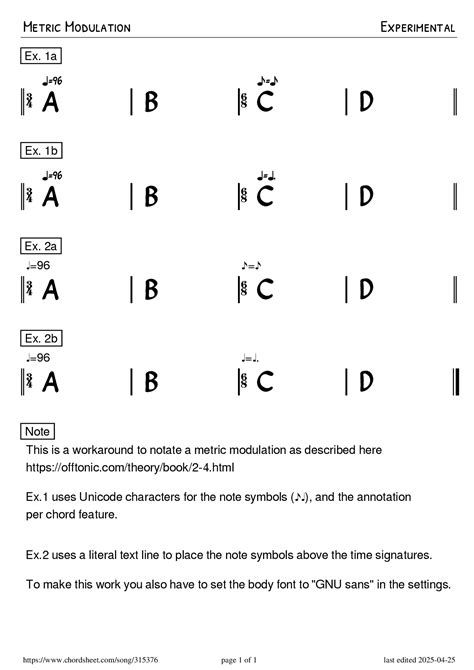 Metric Modulation · Experimental · Png Preview· Chord Sheet Maker Online