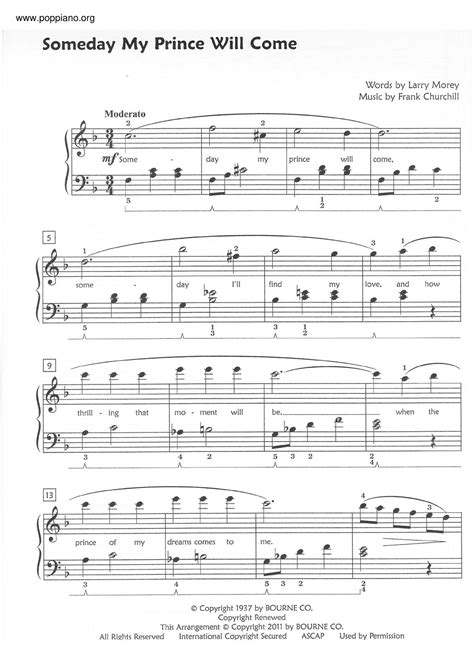 Snow White And The Seven Dwarfs Some Day My Prince Will Come 琴谱五线谱pdf