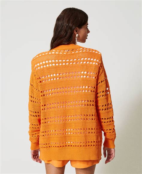 Cardigan In Maglia Traforata Donna Arancio Twinset Milano