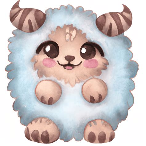 Cute Cuddly Fluffy Cacodemon Nursery Art Decor Kawaii Chibi Watercolor