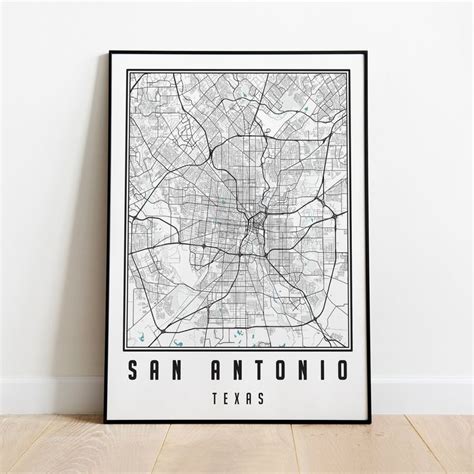 A Black And White Framed Map Of San Antonio California With The Name On It