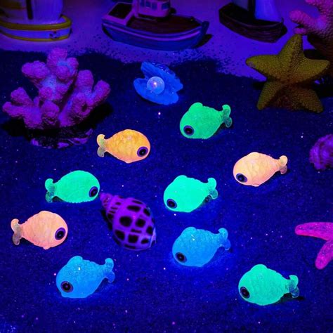 20Pcs Luminous Mini Resin Fish Miniature Fish Figurines Glow In The