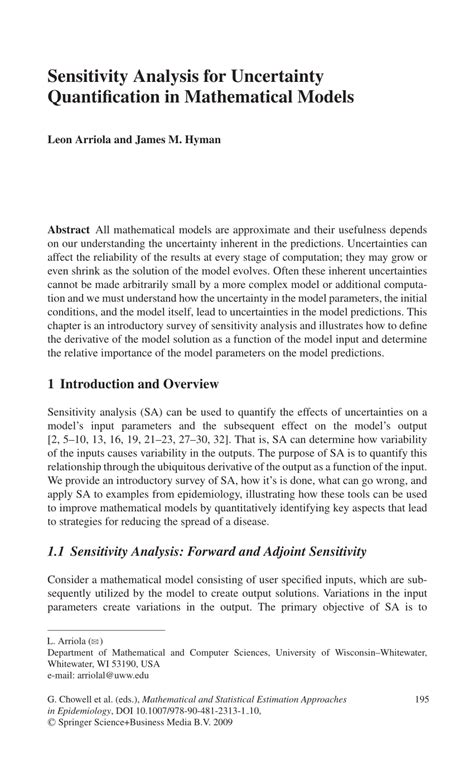 Pdf Sensitivity Analysis For Uncertainty Quantification In
