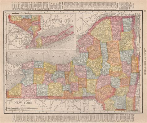 New York State Map Showing Counties Rand Mcnally 1912 Old Antique Chart