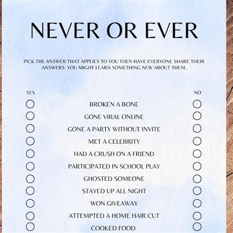Printable Never Have I Ever Game Etsy