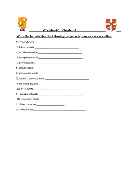 write the formulas for the following compounds using cross over method