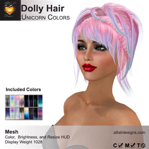 Second Life Marketplace Aanda Dolly Hair Unicorn Colors Pack