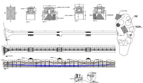 Wooden Bridge Structure Detail Plan And Elevation 2d View Cad Structural Block Autocad File