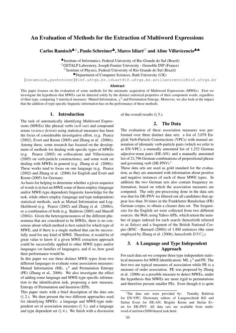 Pdf An Evaluation Of Methods For The Extraction Of Multiword Expressions