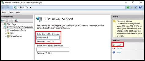 how to configure a passive ftp port range in plesk for windows