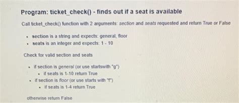Solved Program Ticket Check Finds Out If A Seat Is Chegg