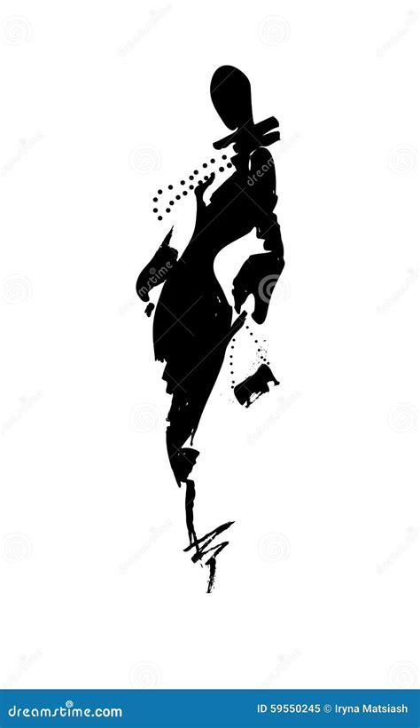 Fashion Illustration A Woman In Long Dress Ink Stock Vector