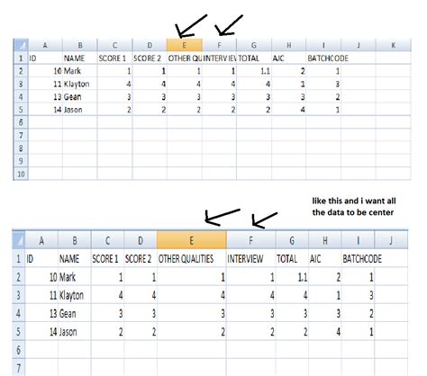 Javascript Center All And Adjust Excel Column According To Data