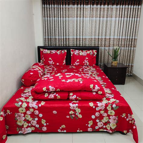 5 Pecs Luxury Couple Comforter Set Tomato Red Ability Affordable