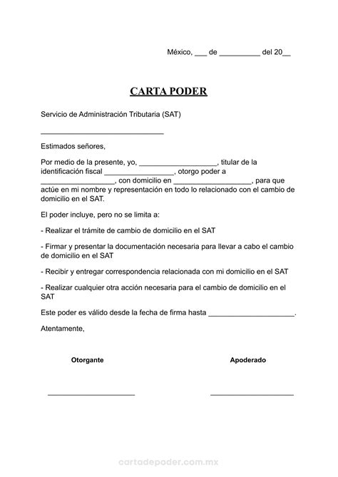 ᐅ Carta poder para cambio de domicilio en el SAT Ejemplos
