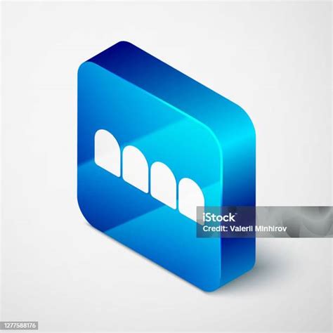 회색 배경에 격리된 등부 틀니 모델 아이콘입니다 위턱의 치아 치과 개념 파란색 정사각형 버튼 벡터 3차원 형태에 대한 스톡 벡터 아트 및 기타 이미지 Istock