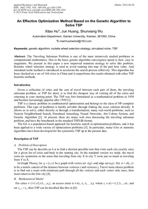An Effective Optimization Method Based On The Genetic Algorithm To Solve Tsp Scientificnet