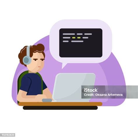 Pengkodean Karakter Manusia Programmer Muda Ilustrasi Kartun Datar