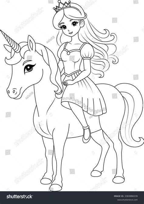 Coloring Page Chibi Princess Riding Magical Stock Vector Royalty Free