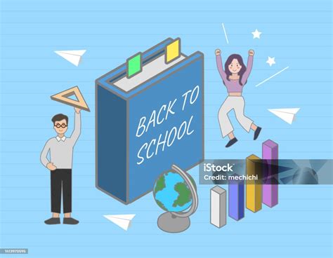 학교로 돌아 가기 학교 문구류를 들고 있는 학생들 손으로 그린 학용품으로 스케치 배경 디자인을위한 템플릿 재미있는 만화 캐릭터