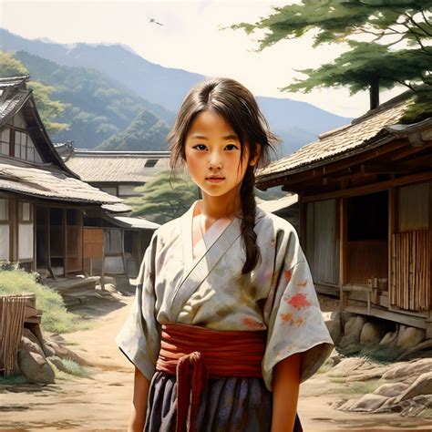 A Japanese Village Girl Standing In Front Of Her House Back By Zaj
