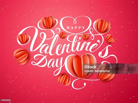 해피 발렌타인 데 이의 하루입니다 빨간색 배경에 고립 된 빨간 종이 마음으로 글꼴 구성 아름 다운 휴일 낭만적인 그림을 벡터 종이 공예 스타일 벽지 플라이어 초대장 포스터
