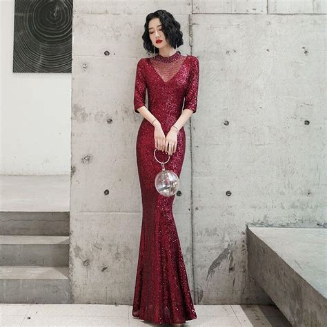 晚禮服裙女新款流蘇名媛高端宴會氣質年會主持酒紅色魚尾長款 滿299起送 露天市集 全台最大的網路購物市集