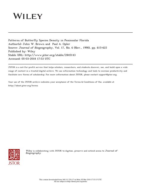 Pdf Patterns Of Butterfly Species Density In Peninsular Florida