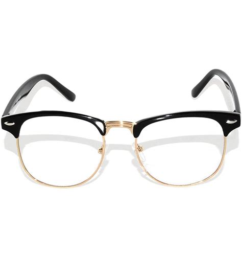Retro Style Clear Lens Sunglasses Black Gold Metal Half Frame Cp11qc82cxt
