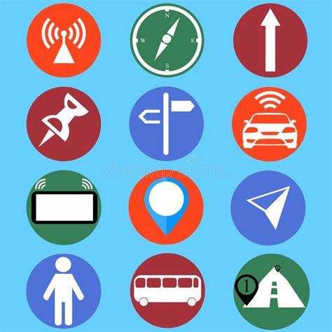 Mobile Gps Navigation And Travel Flat Icons Set Isolated Illustration Set Stock Illustration