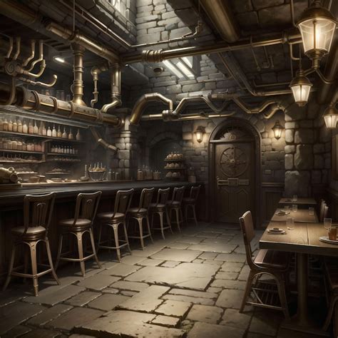 Premium Ai Image A Dark Fantasy Bar With Pipes And Pipes