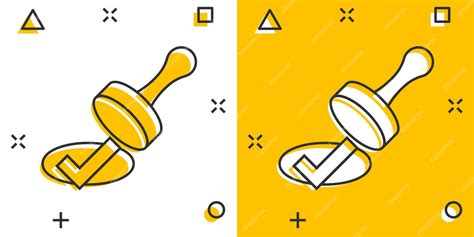 만화 스타일의 스탬프 아이콘 승인 격리 된 흰색 배경에 확인 표시 만화 벡터 일러스트 레이 션 승인 선택 스플래시 효과 비즈니스