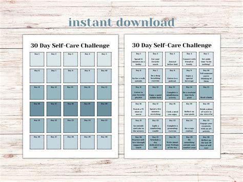 30 Day Self Care Challenge Printable Self Care Checklist Self Care
